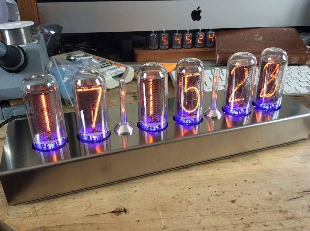 Very large Nixie Tube clock 6 IN-18 (NOS) in brushed steel case with ...